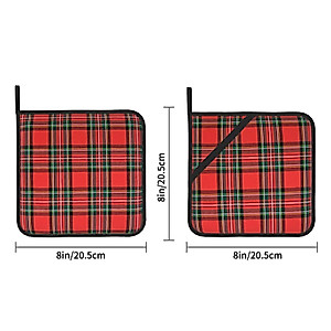 Christmas Tartan Plaid Pot Holders Set of 2 Heat Resistant Hot Pot Holder Pads Kitchen Potholder for Cooking and Baking