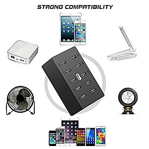 10 Ports Wall Charger, 50W 10-Port Family-Sized Desktop USB Rapid Charger,Multiple Charging Station,Compatible with Smartphones and Other USB Charging Devices