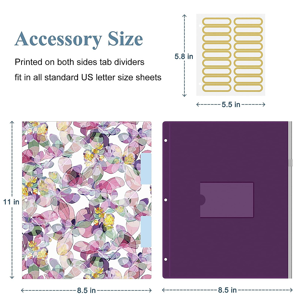 ZAXMEY 3 Ring Binder, 1 Inches Round Ring Binder with Clipboard, Dividers Tabs, PVC Zipper Bag Sleeves & to Do List Planners for Women, Men, School, Office Supplies, Colorful Flower