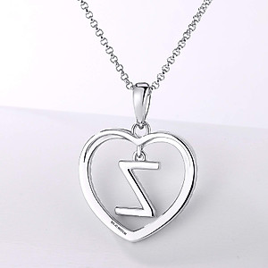 JO WISDOM Women Heart Necklace,925 Sterling Silver 26 Initial Letters Alphabet Z Pendant Necklace with 3A Cubic Zirconia Personalized Jewelry Gift