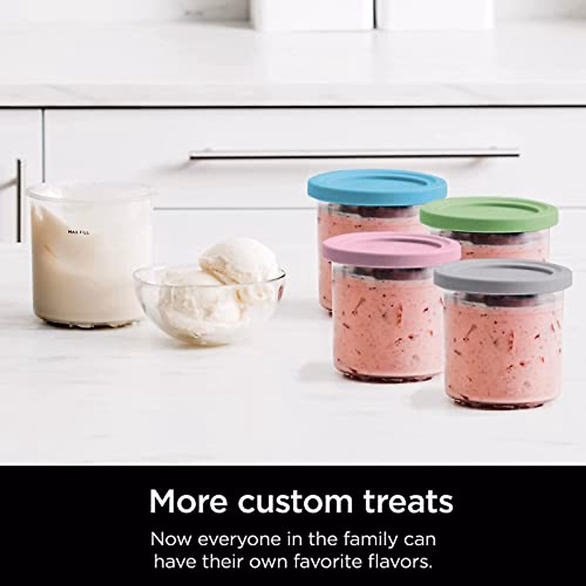 PROKTH 4 Packs Ice Cream Containers for Ninja Creami, Ninja Creami Pints and Lids, Creami Pint Containers for NC301, NC300, NC299AMZ, CN305A, CN301CO Series, Reusable and Dishwasher Safe