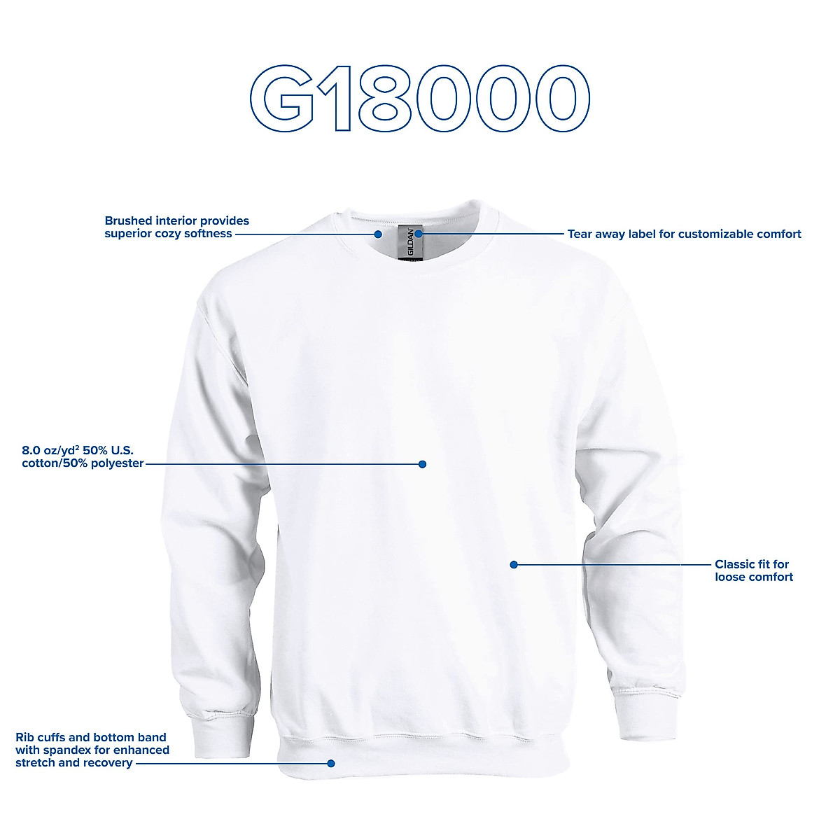 Gildan Adult Fleece Crewneck Sweatshirt, Style G18000, Multipack, White (1-Pack), 2X-Large