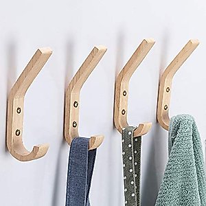 Fujinzhu Wood Hooks Wall Mounted, Coat Hooks Vintage Single Wall Hooks Organizer Heavy Duty for Towel Hat Hanging 4 Pack Oak