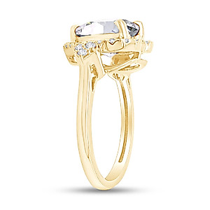 Wishrocks Heart & Round Cut Moissanite Diamond Womens Halo Bridal Wedding Engagement Rings in 10K Yellow Gold (3 Cttw, Clarity-VVS1) Promise Rings for Her Gift Jewelry