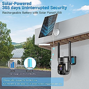 3K 5Dbi Solar Security Cameras Wireless Outdoor Cameras for Home Security, 5MP 4X Digital Zoom 360° PTZ Battery Powered WiFi Camera with Spotlight Siren,Color Night Vision,Motion Detection,2-Way Audio