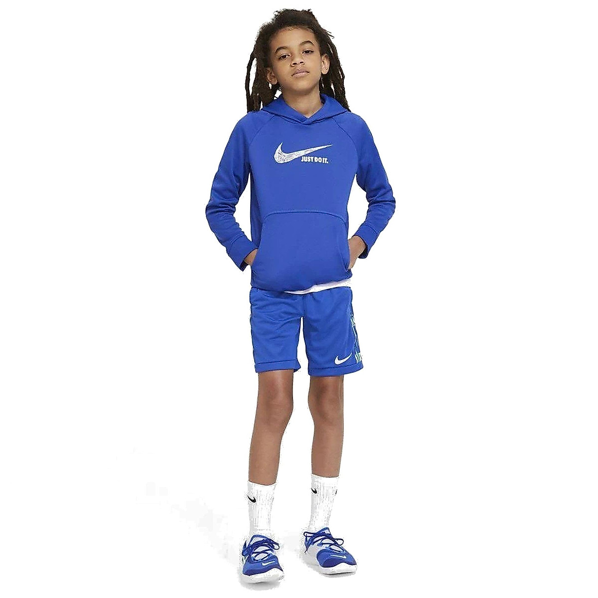 Nike Kids Boy's Therma GFX Pullover Hoodie (Little Kids/Big Kids) Game Royal/White SM (8 Big Kids)