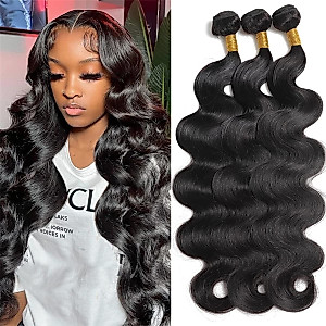 10A Body Wave Bundles Human Hair 18 20 22 Inch Brazilian Virgin 100% Unprocessed Weave Bundles Human Hair 3 Bundles Deals Natural Black Color