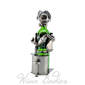 Wine Bodies Bartender Mixing Drinks Metal Wine Bottle Holder, Charcoal