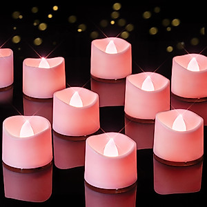 Homemory Pink Tea Lights Candles Battery Operated, 200+Hour Flameless Flickering Fake Electric LED Colored Tealights Candles for Romantic Wedding Decor, Baby Showers, Proposal, Valentine's, 12-Pack