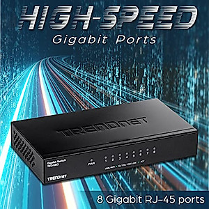 TRENDnet 8-Port Gigabit Desktop Switch, TEG-S83, 8 x Gigabit RJ-45 Ports, Ethernet Splitter, 16Gbps Switching Capacity, Fanless Design, Metal Enclosure, Lifetime Protection, Black