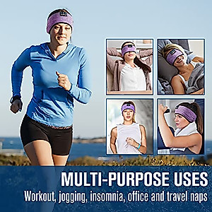 MUSICOZY Sleep Headphones Bluetooth Sports Headband, Wireless Music Sleeping Headphones Sleep Eye Mask Earbuds for Side Sleepers Workout Running Insomnia Travel Yoga Office, Pack of 2