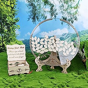 Tree with Leaves Wedding Guest Book Alternative with Box and Small Leafs,Personalized Drop Round Wedding Guest Book for Rustic Wedding Decorations and Anniversary