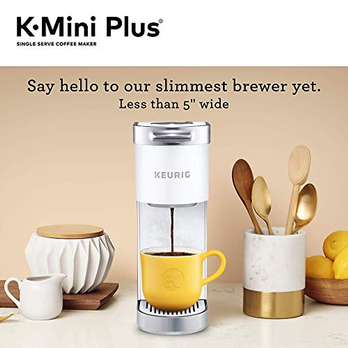 Keurig K-Mini Plus Coffee Maker, Single Serve K-Cup Pod Coffee Brewer, Comes With 6 to 12 oz. Brew Size, K-Cup Pod Storage, and Travel Mug Friendly, White (Renewed)