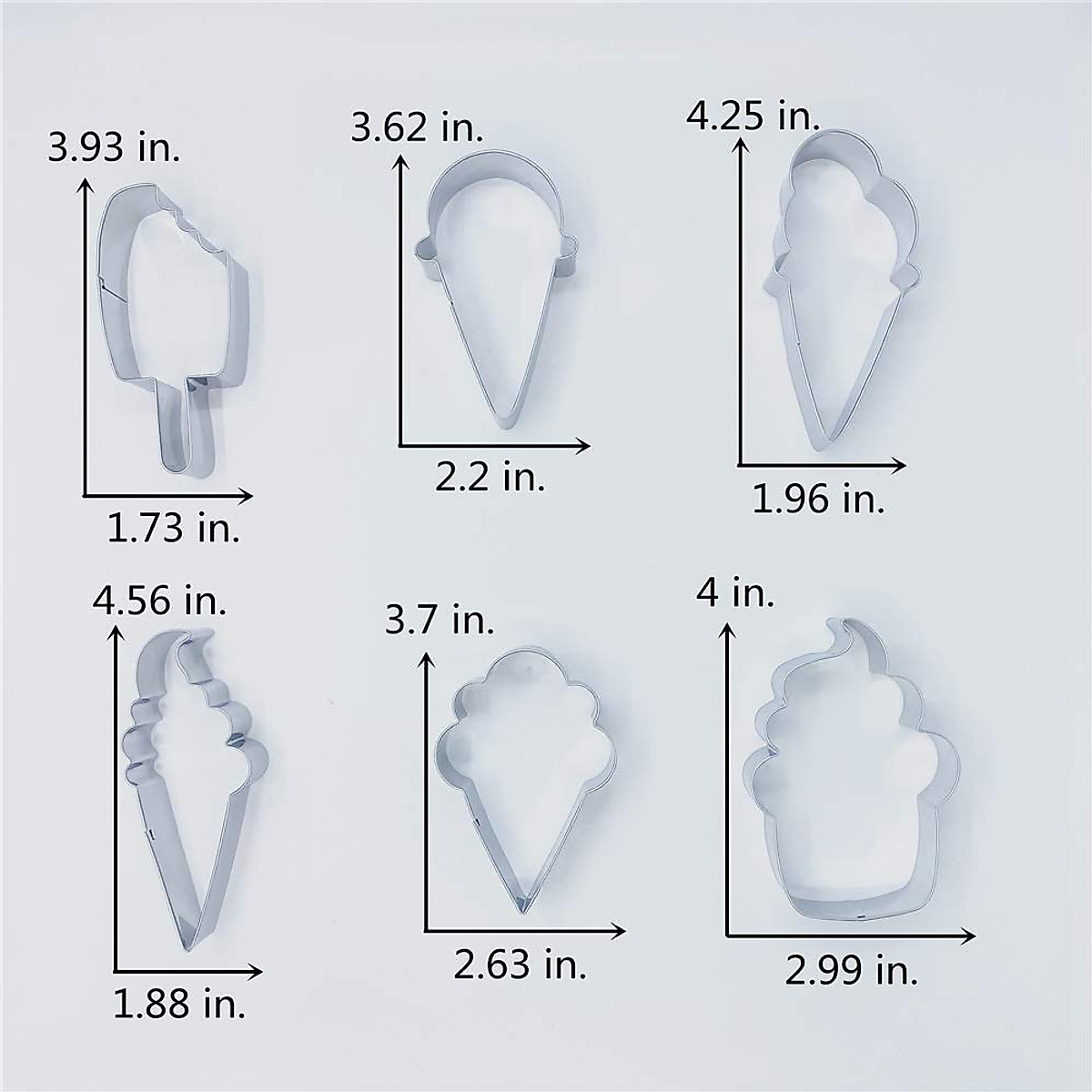 LILIAO Summer Ice Cream Cookie Cutter Set Sundae/Popsicle Biscuit and Fondant Cutters - 6 Piece - 3.6, 4.5, 4.2, 4, 4.3 and 3.7 inches - Stainless Steel
