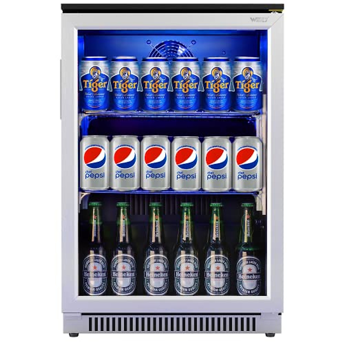 WEILI Beverage Refrigerator and Cooler, 20 Inches Wide Under Counter Fridge with Stainless Steel & Glass Door, Auto Defrost, Freestanding or Built in