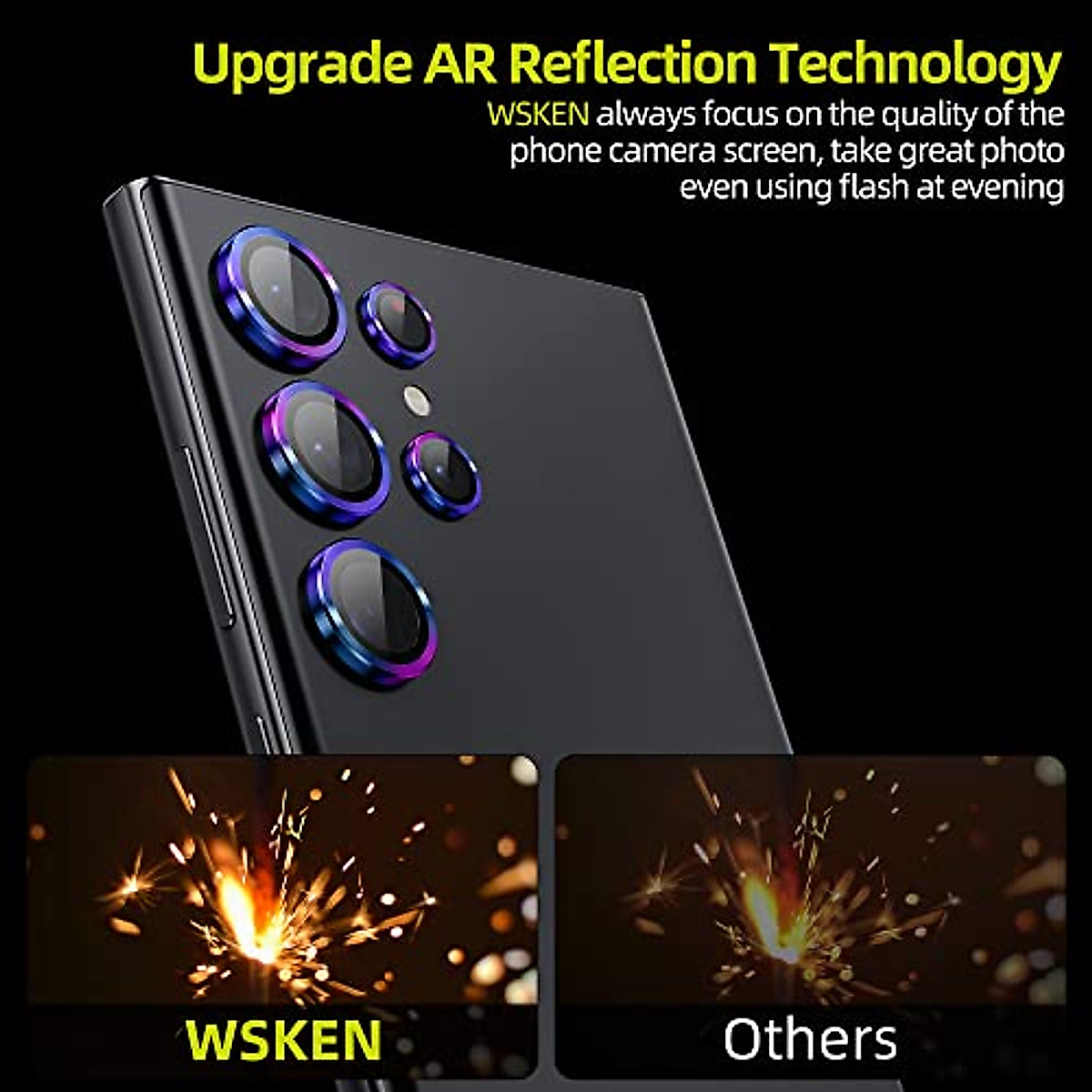 WSKEN for Samsung Galaxy S23 Ultra Camera Lens Protector,[Night Shooting Mode] Scratch Resistant HD Tempered Metal Glass Camera Screen Protector Cover Film Accessories 6.8 Inch,Colorful
