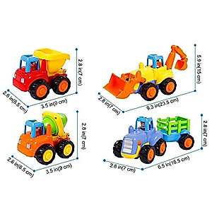 Friction Powered Cars, Push and Go Toy Trucks Construction Vehicles Toys Set for 1 2 3 Year Old Baby Toddlers Beach Dump Truck, Cement Mixer, Bulldozer, Tractor, Early Educational Gifts, A Set of 4
