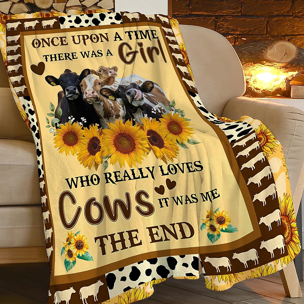Cow Blanket Sunflower Blanket for Girls Boys Farmhouse Cows Flannel Fleece Cow Animal Stuff Blanket Super Soft Cozy Plush Fuzzy Blankets for Couch Sofa Bed Gifts for for Women Men Kids Adults 50"x40"