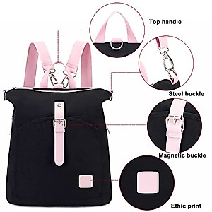 Backpack Purse Women Ladies Fashion Casual Lightweight Shoulder Bag Travel Daypack (29 Black&Pink)