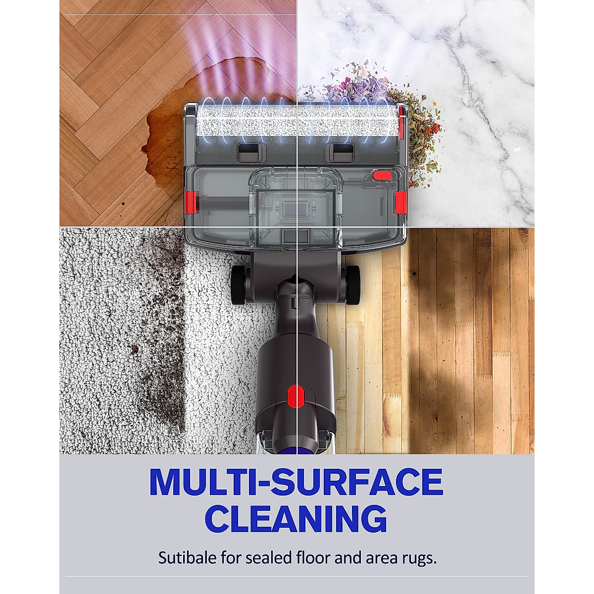 Electric Wet Dry Mopping Head for V15 V8 V7 V10 V11 Vacuum Cleaner, Automatic Cleaning Roller Brush for Hard Floors and Area Rugs, Great for Sticky Messes and Pet Hair