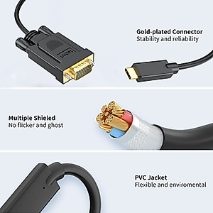 UVOOI USB C to VGA Cable 6 Feet, Thunderbolt 3 Type C to VGA Cable Adapter Compatible with MacBook Pro/Air, iPad Pro, Dell XPS 13/15/17, Surface Book 3/Pro 7, Pixelbook, Samsung Galaxy S22/S20/S10
