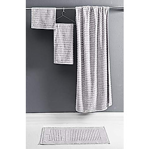 Classic Turkish Towels Luxury Ribbed 2 Piece Bath Towel Set - 100% Turkish Cotton Absorbent, Quick-Dry, Premium Towels for Bathroom, 27x54 inches (Platinum)