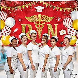 Large RN Banner for Nurse Party Decorations - 72x44 Inch | Congrats Nurse Banner for Red And Gold Nursing Graduation Party Supplies | RN Graduation Party Decorations 2023, Nurse Graduation Decorations