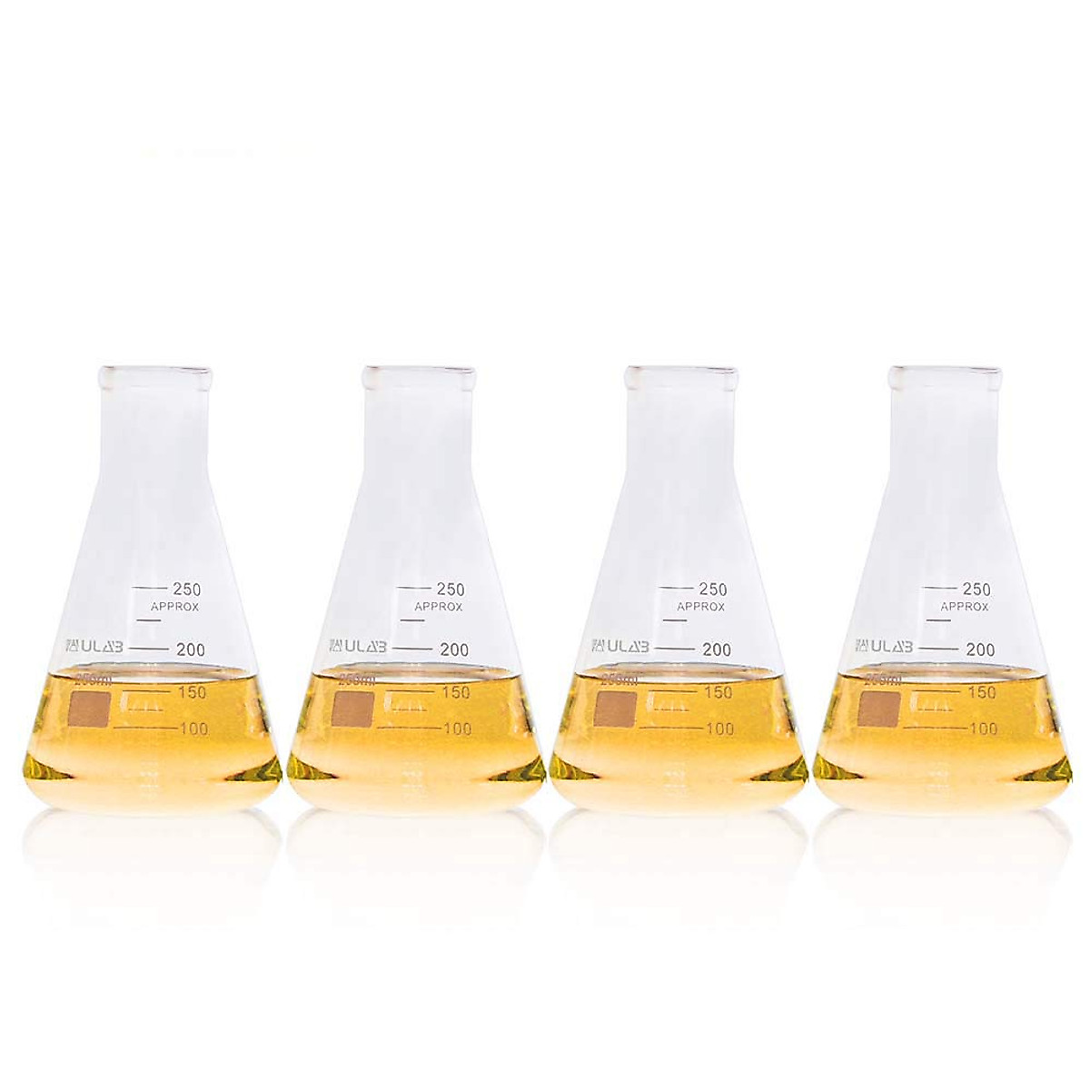 ULAB Scientific Narrow-Mouth Glass Erlenmeyer Flask Set, 8.5oz 250ml, 3.3 Borosilicate with Printed Graduation, Pack of 4, UEF1024