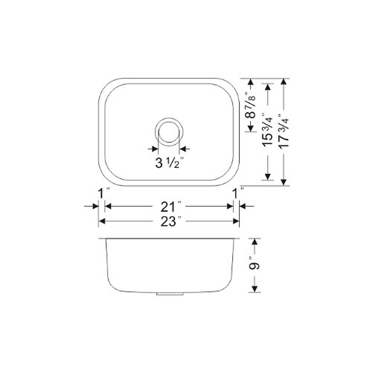 Wells Sinkware CMU2318-9 Craftsmen Series Stainless Steel Kitchen Sink, 23" 18 Gauge, Brushed Matte Finish