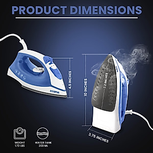 Utopia Home Steam Iron for Clothes With Non-Stick Soleplate - 1200W Clothes Iron With Adjustable Thermostat Control, Overheat Safety Protection & Variable Steam Control (Blue)