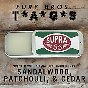 FURY BROS. TAGS Men’s Solid Cologne | Supra 56 | Sandalwood Patchouli Cedar | Beeswax Grapeseed Oil Fragrance | Made in USA | Travel Size .25 oz