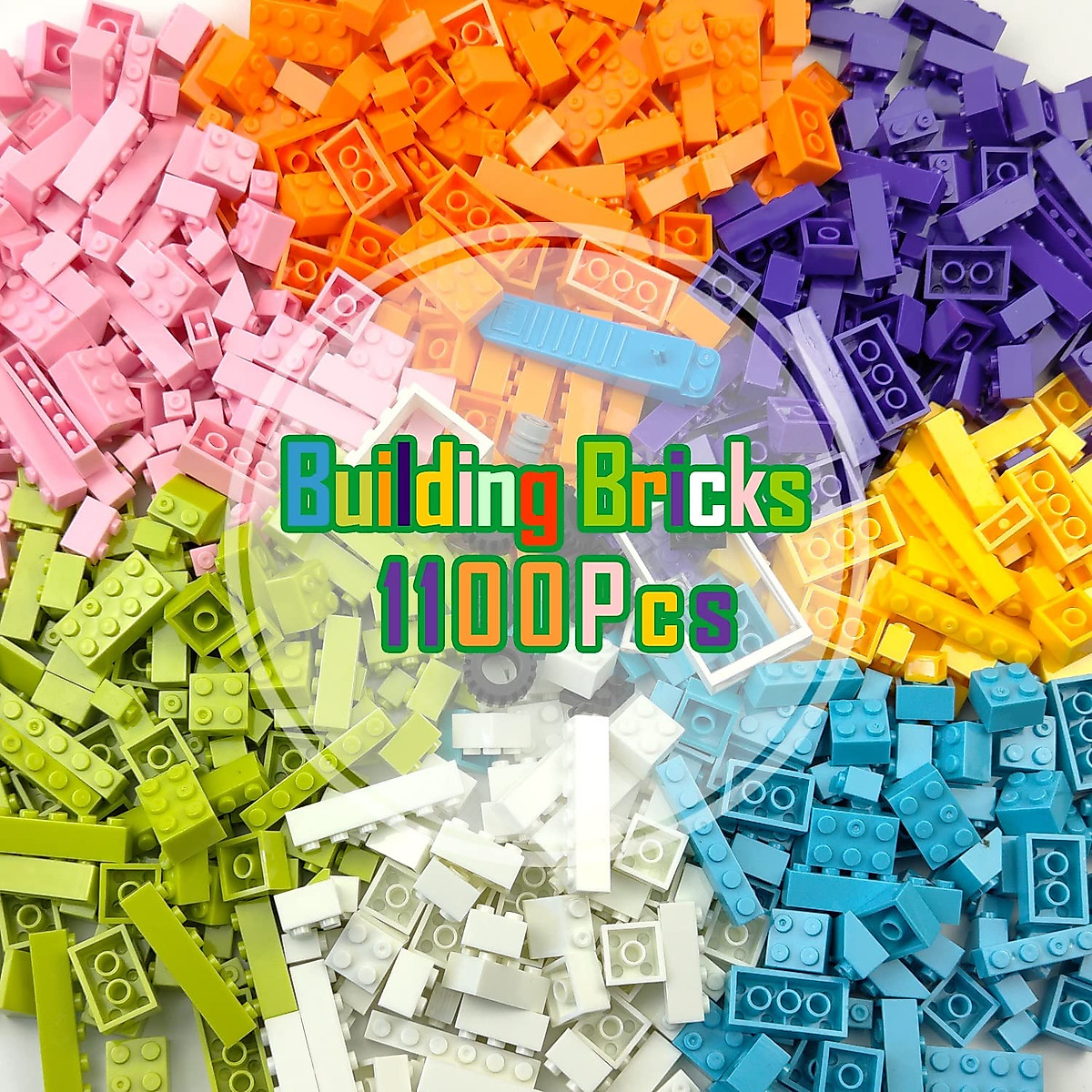 AIRKE 1100 Pieces Classic Bricks Kit, Classic Building Bricks with Wheels, Tires, Axles, People, Windows, Doors, Compatible with All Major Brands, Early Educational Gift for Boys Girls 3 Years and up