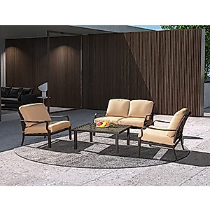 Domi Outdoor 4 pcs Patio Conversation Set, Metal Dining Table and Chairs Dining Set with Removable Beige Cushions for Garden Lawn Yard