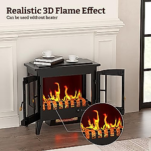 Electric Fireplace Stove, 23" Realistic Flame Effect Fireplace Heater, Indoor Freestanding Infrared Electric Stove Heater,Overheating Safety System,Thermostat, Portable 1000W/1500W