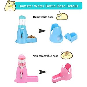 Litewoo Hamster Water Bottle with Food Container Base Hut No Drip Drinking Dispenser for Dwarf Hamster Rats Mouse Gerbil Mice（Blue 80ML Removable Base）