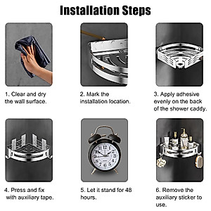 VINIUSIKI Corner Shower Caddy Shelves with Soap Holder & 4 Hooks,SUS304 Stainless Steel Kitchen Organizer, Adhesive & Drilling Wall Mounted Racks for Bathroom & Kitchen & Home Decor, 3-Pack