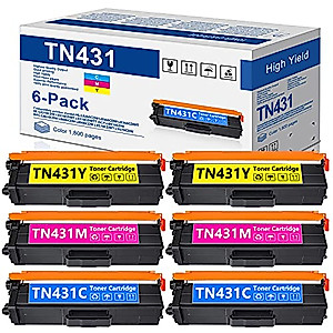 6-Pack(2C+2M+2Y) Compatible TN431 Toner Cartridge Replacement for Brother TN-431 HL-L8260CDW HL-L8360CDW MFC-L8900CDW MFC-L8610CDW Color Printer