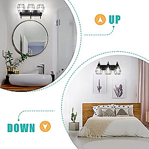 Mlambert 3-Light Industrial Bathroom Vanity Light, Vintage Metal Cage Wall Sconce, Rustic Farmhouse Wall Light Fixture, Wall Lamps for Bedroom, Living Room, Mirror Cabinet, Black (Bulb Not Included)