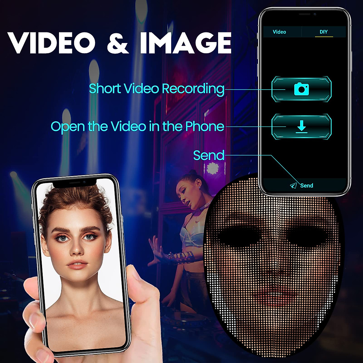 Rolapa Led Mask with WiFi Programmable, Light up Face Mask, LED Halloween Mask for Masquerade Costume Cosplay Party DJ, 2022 HD Mask