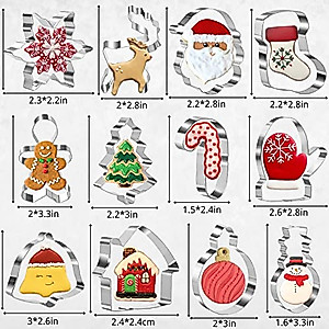 Crethinkaty Christmas Cookie Cutter Set 12 Pieces Stainless steel Gingerbread Man,Snowflake,Snowman,Christmas Tree,Reindeer and More Shape Xmas Cookie Cutters for Baking