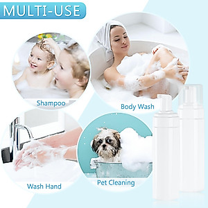 Foam Pump Bottle 200ml/6.8oz Empty Plastic Foam Dispenser Pump Bottle Travel Large Refillable BPA Free Lotion Bottles for Shampoo Shower Hand Soap Foaming (4 Pack) White