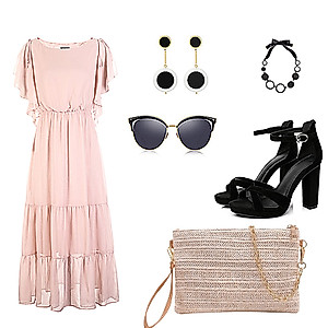 ZLM BAG US Natural Straw Boho Purse Zipper Wristlet Handbag Handmade Straw Crossbody Shoulder Bag