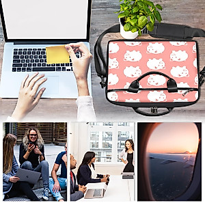 Cartoon Pig Laptop Computer Bag Waterproof Shoulder Messenger Bag 13-15 inch Durable Laptop Tote Bag with Shoulder Strap Handle Lightweight Crossbody Briefcase