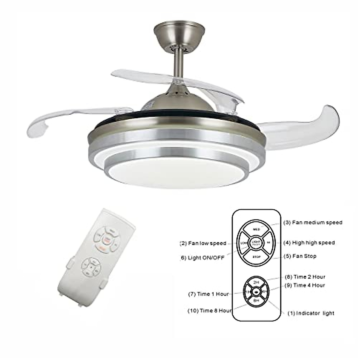 Yaminie Ceiling Fan with Lights, 36" Modern Chandelier Fan with Remote, 3 Speeds Reversible Retractable Fan, LED Dimmable Silent Fans Light for Dining Room Bedroom Living Room