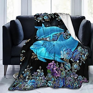 Dolphin Blanket Ocean Dolphin Plush Throw Blanket Super Soft Cozy Warm Fleece Dolphin Bedding Blanket Gifts for Kids Girls Boys Women 40"X50"