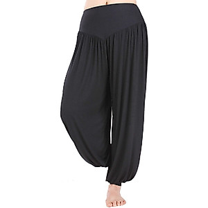 HOEREV Super Soft Modal Spandex Harem Yoga/Pilates Pants Black, Medium