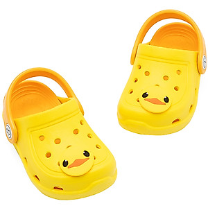 dripdrop Girls Comfort Clogs Kids Slip On Garden Shoes Boys Lightweight Beach Pool Slide Sandals Shower Slipper, Yellow Duck, 8.5 Toddler