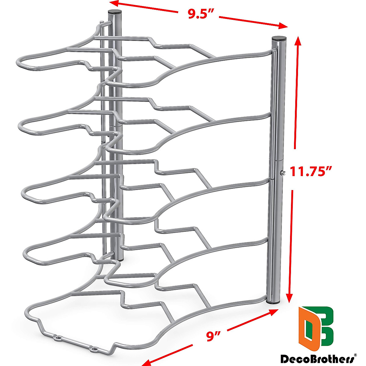 Deco Brothers Pan Organizer Rack for Kitchen Cabinet and Counter, Silver