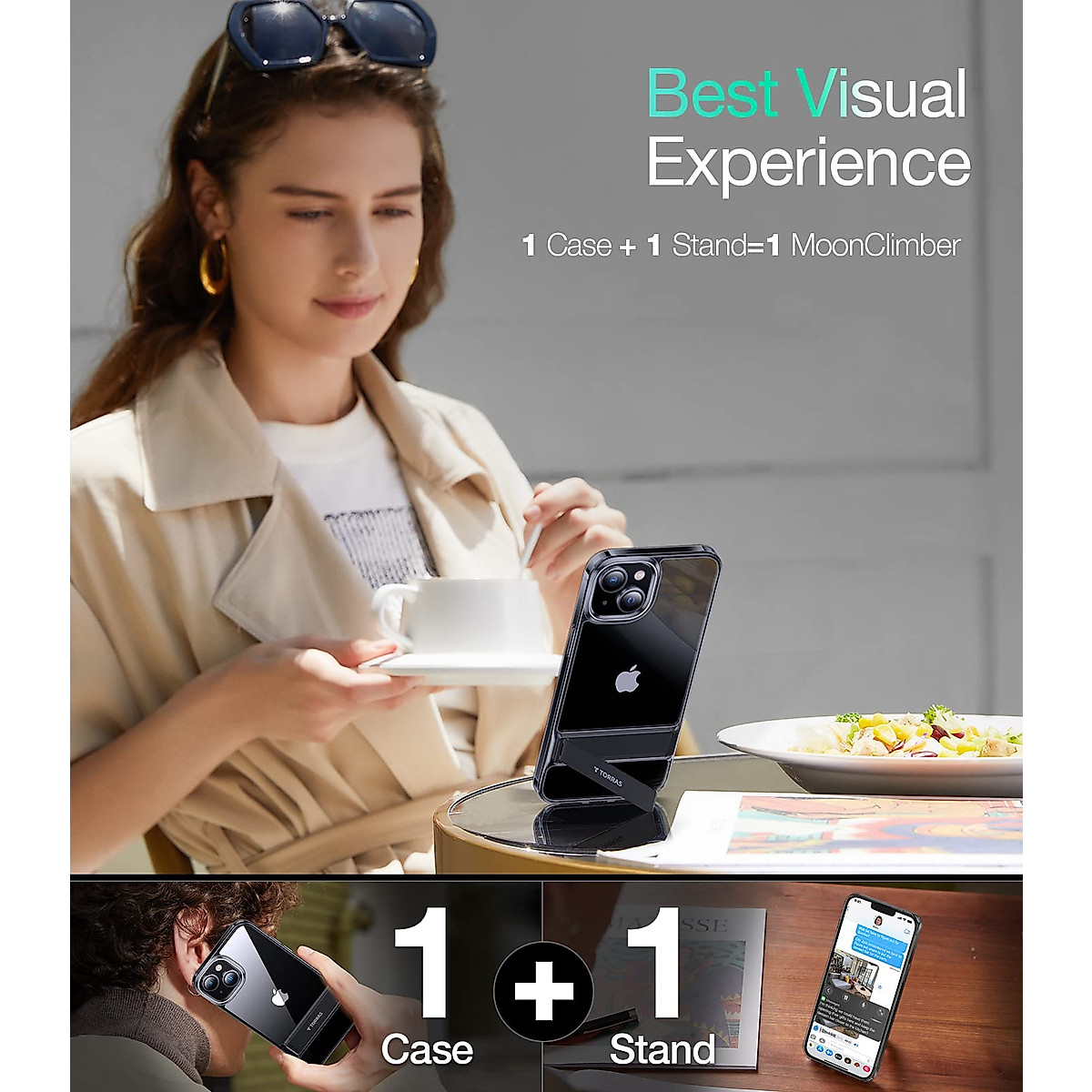 TORRAS MoonClimber Compatible for iPhone 12 Pro Max Case [5X Military Armor-Level Shockproof][Three Stand Ways] Slim Hard Phone Case with Kickstand 6.7’’-Clear