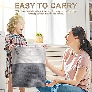 Tanlade 4 Pack Tall Baby Laundry Basket Woven Cotton Rope Laundry Hamper Basket Boho Toy Storage Basket Nursery Clothes Hamper Basket Dirty Clothes Basket with Handles for Bathroom Living Room (Grey)